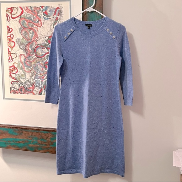 Talbots | Dresses | Talbots Kitty Tweed Shift Sweater Dress Light Blue ...